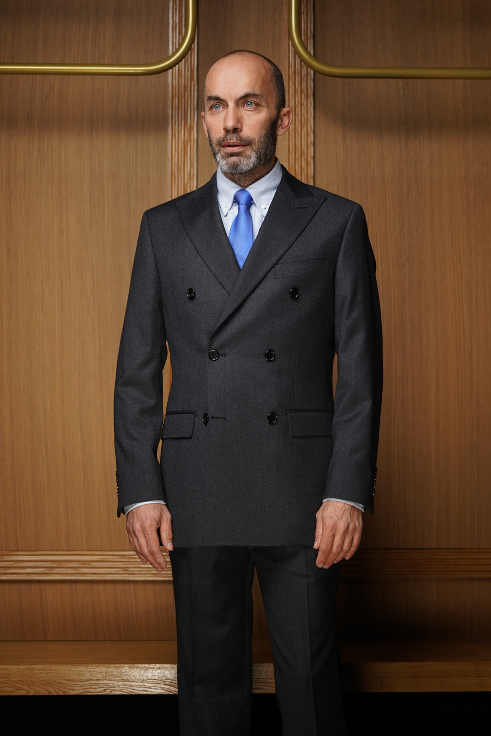 Costume tradition croisé en flanelle gris CTX4 – Coriolan For Men